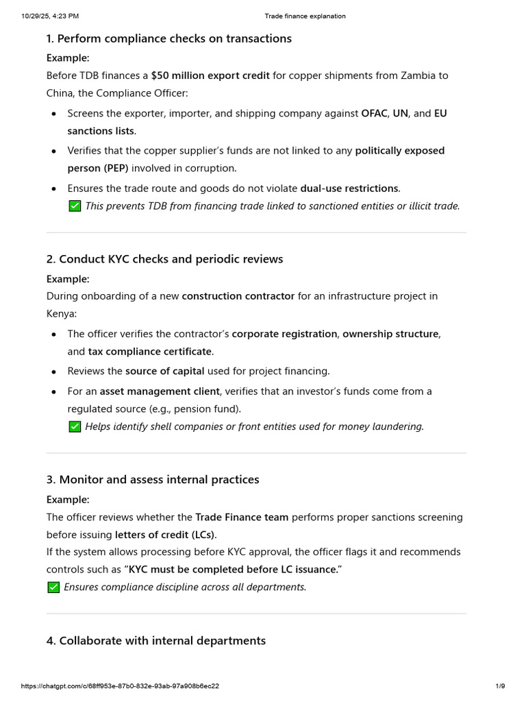 Compliance Officer Responsibilities in Trade Finance | PDF | Regulatory ...
