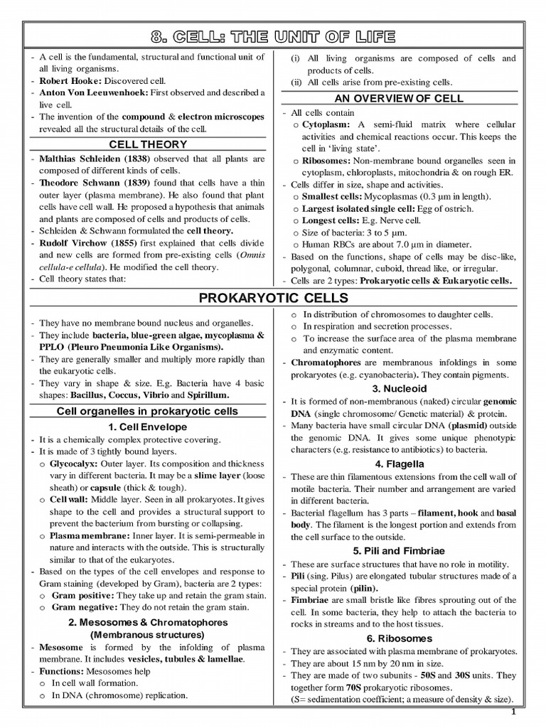 8 Cell - The Unit of Life-notes_084407 | PDF