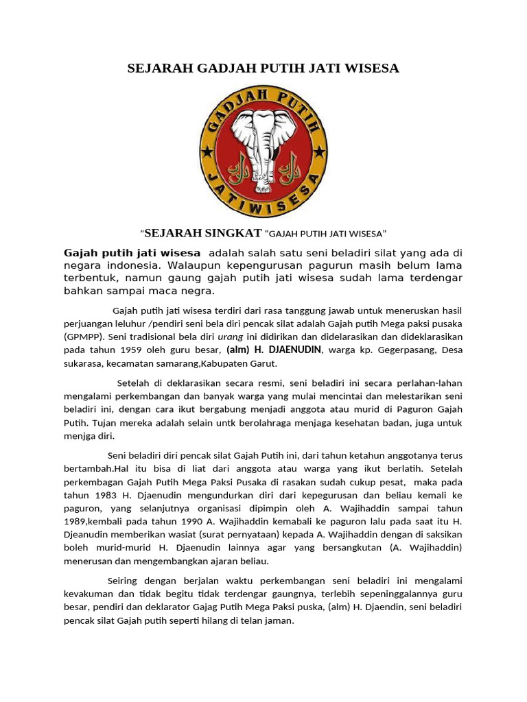 Sejarah Gajah Putih Jati Wisesa | PDF
