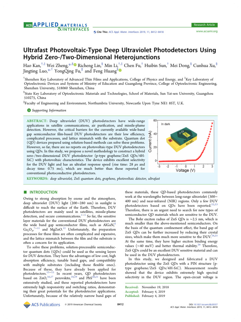 Ultrafast Photovoltaic Type Deep Ultraviolet Photodetectors Using ...
