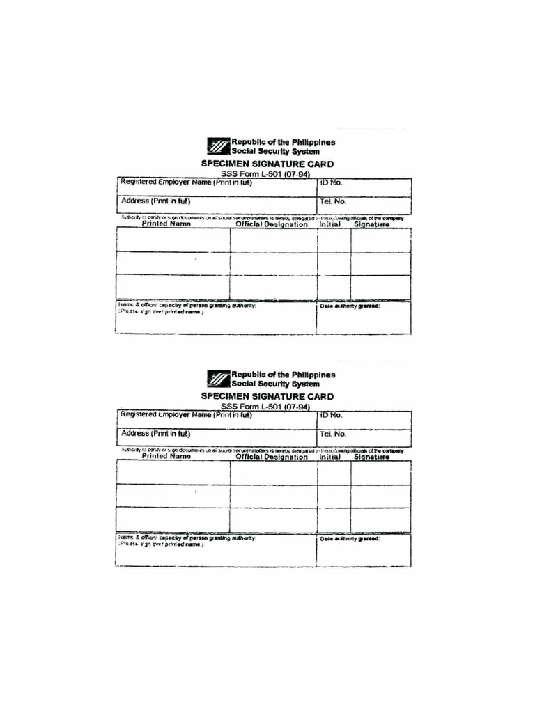 SSSForm Specimen Signature Card | PDF