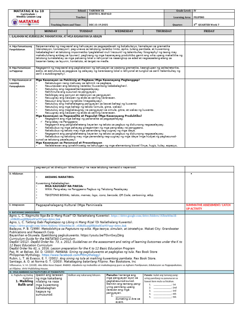 DLL Filipino 4 q3 w7 Final | PDF