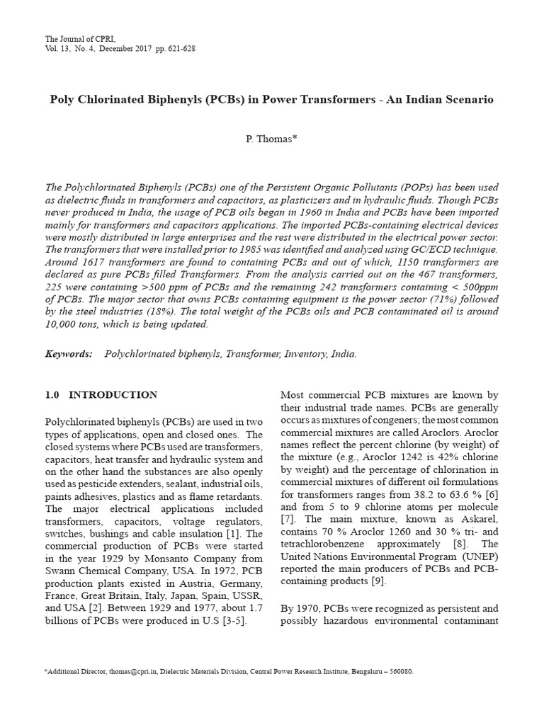 PCB Contamination in Indian Transformers | PDF | Polychlorinated ...