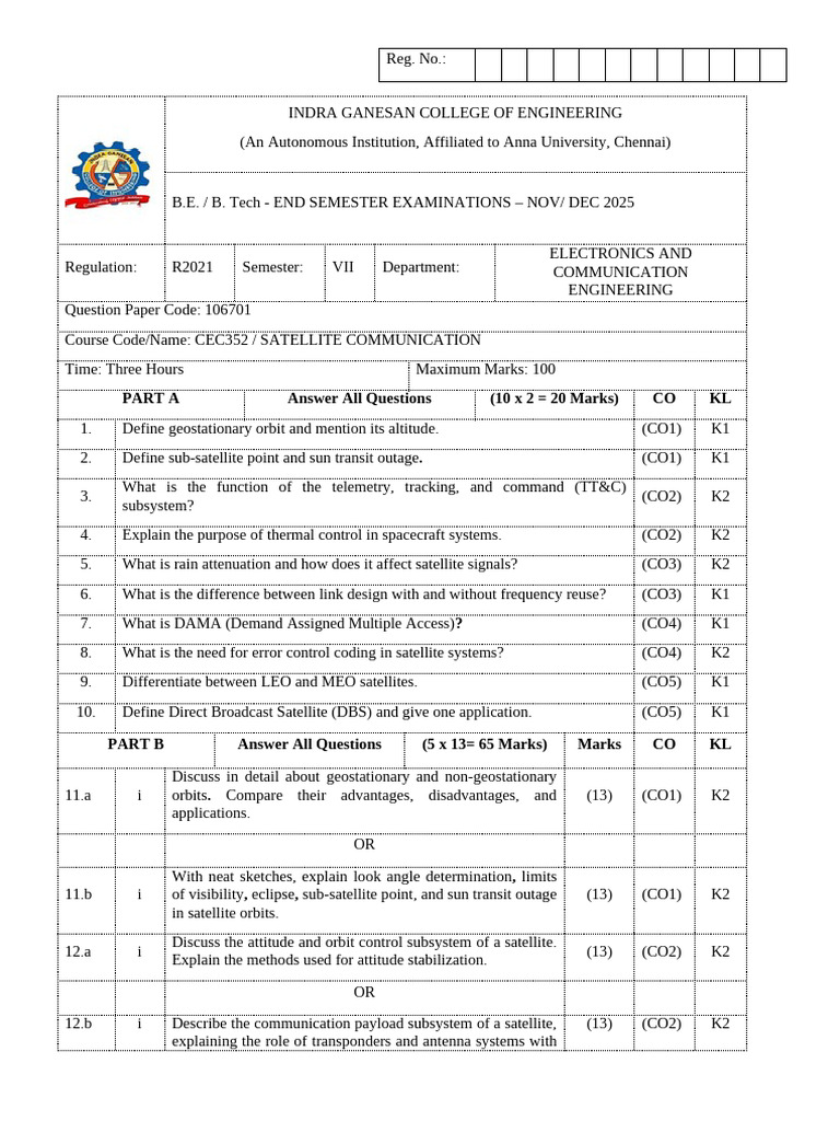 CEC352_SAT_COMM_SET 2 | PDF | Satellite Television | Communications Satellite