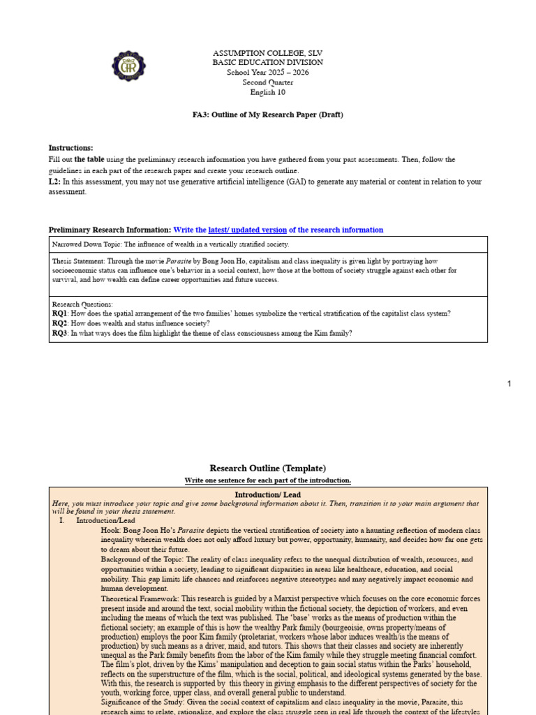 Jaeda Isabella L - Q2 FA3 Draft of The Outline - 7358258 | PDF ...