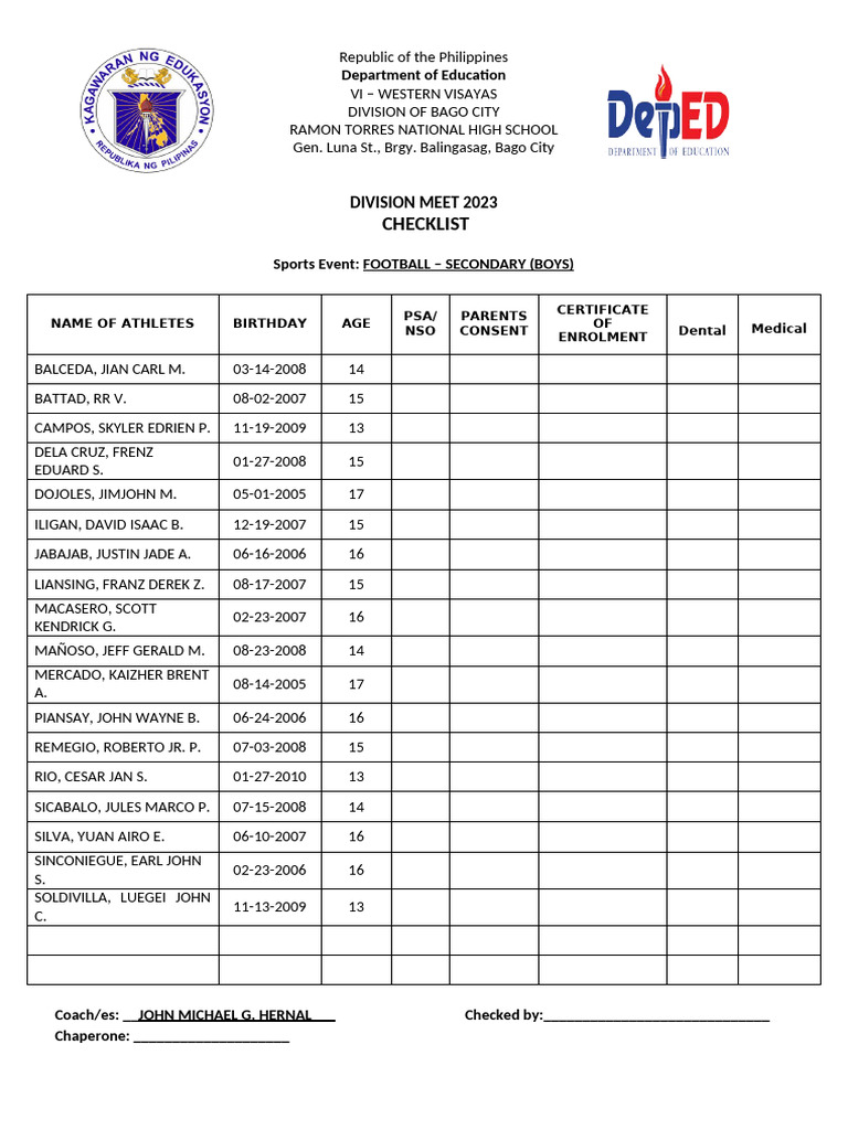 Division Meet 2023 Sports Checklist | PDF