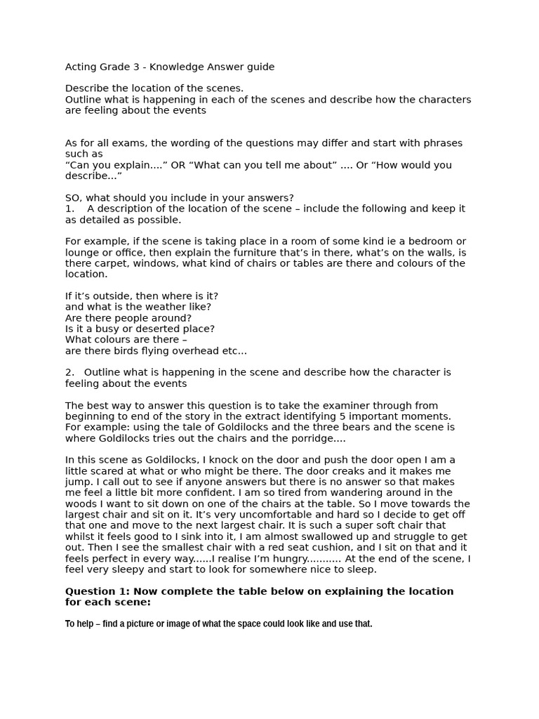 Grade 3 Acting Knowledge Guide | PDF | Learning | Knowledge
