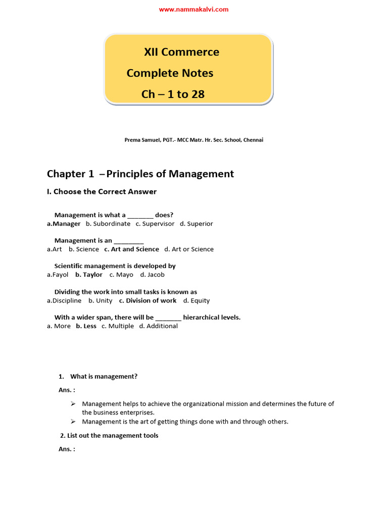 Namma Kalvi 12th Commerce Book Back Questions and Answers EM 221341 ...