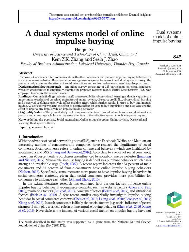 Dual Systems Model of Online Impulse Buying | PDF | Affect (Psychology ...