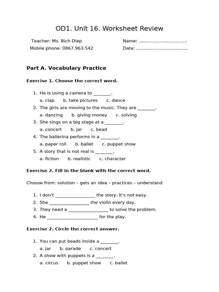 OD1. Unit 16. Worksheet Review | PDF | Chess | Chess Theory