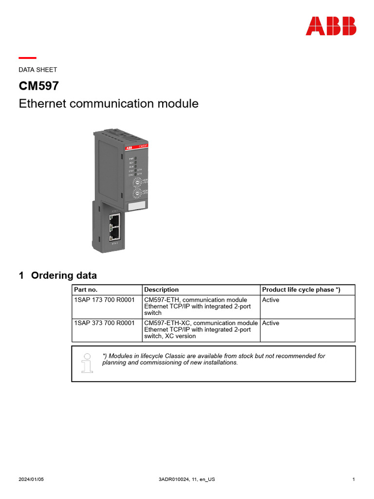 CM597 Ethernet Communication Module Data | PDF | Alternating Current ...