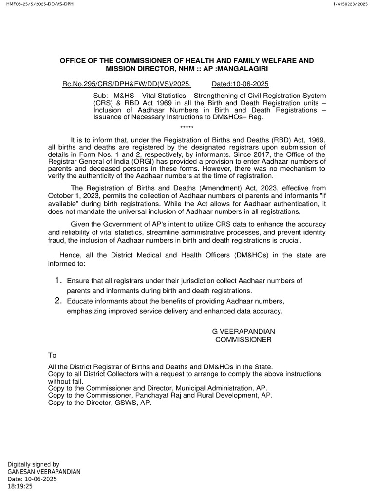 Inclusion of Aadhar Numbers in B&D Reg | PDF | Justice | Crime & Violence