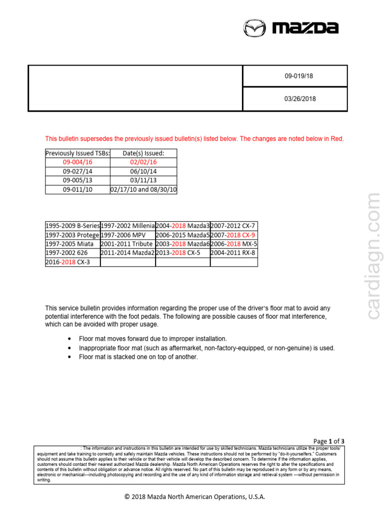 TSB Cx5-Proper Usage of Driver's Floor Mat | PDF | Automotive Industry ...