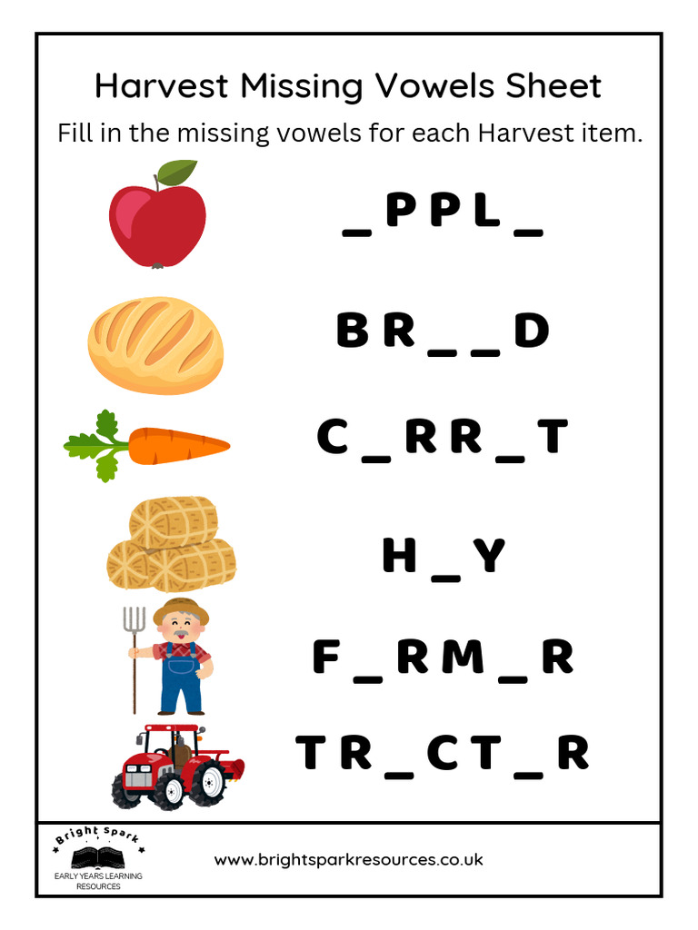 Harvest Missing Vowel Worksheet HAR011 Zwr4sg | PDF