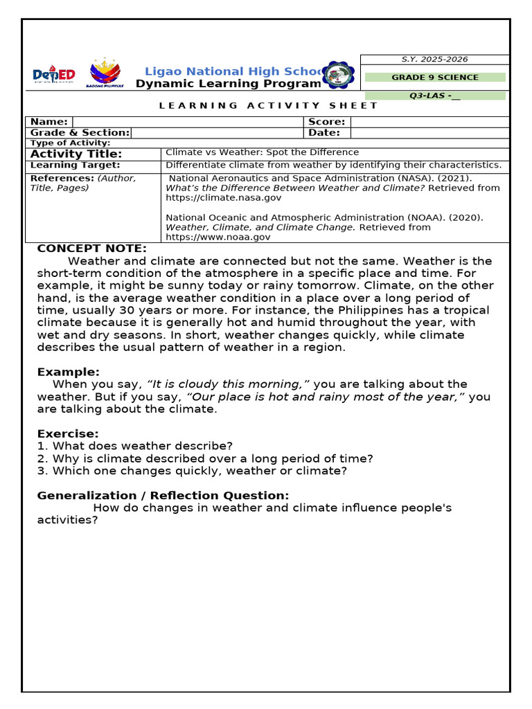 DLP 4 Climate Vs - Weather Spot The Difference | PDF