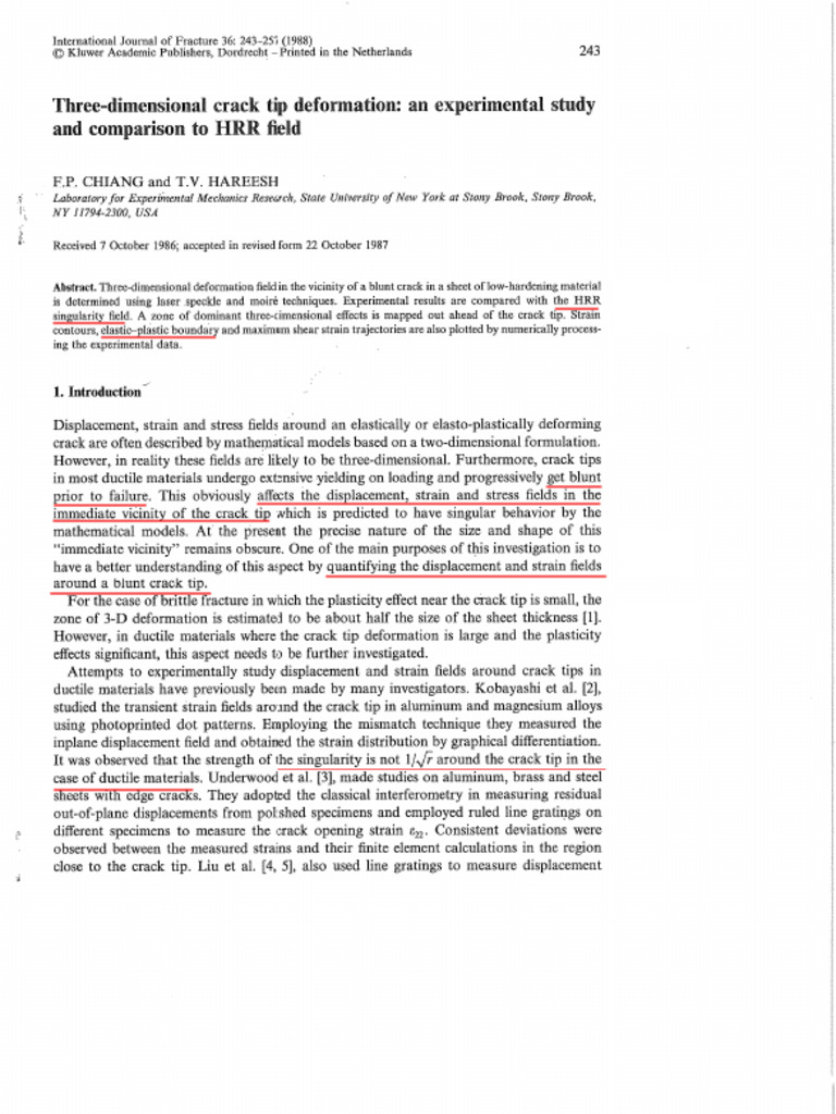 1988 - Three-Dimensional Crack Tip Deformation - An Experimental Study ...