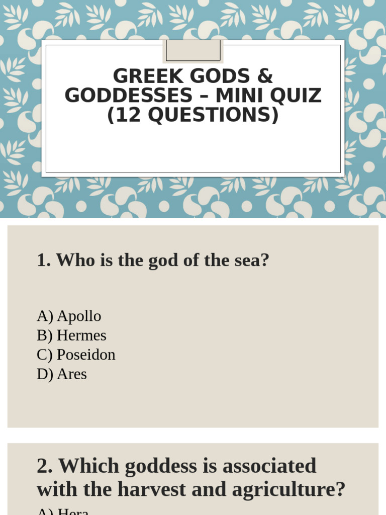 Greek Gods & Goddesses - Mini Quiz ( | PDF