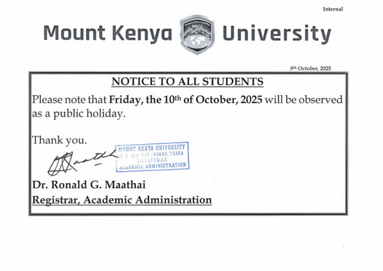 Notice To All Students - Public Holiday | PDF