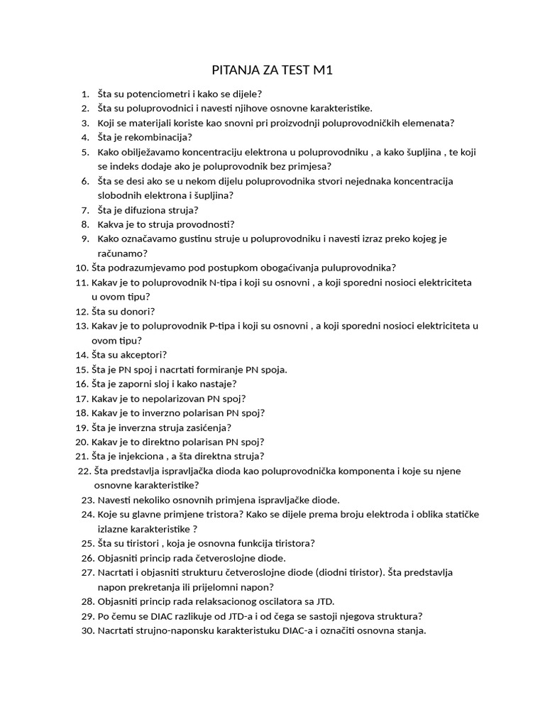 Pitanja Za Test M1 | PDF