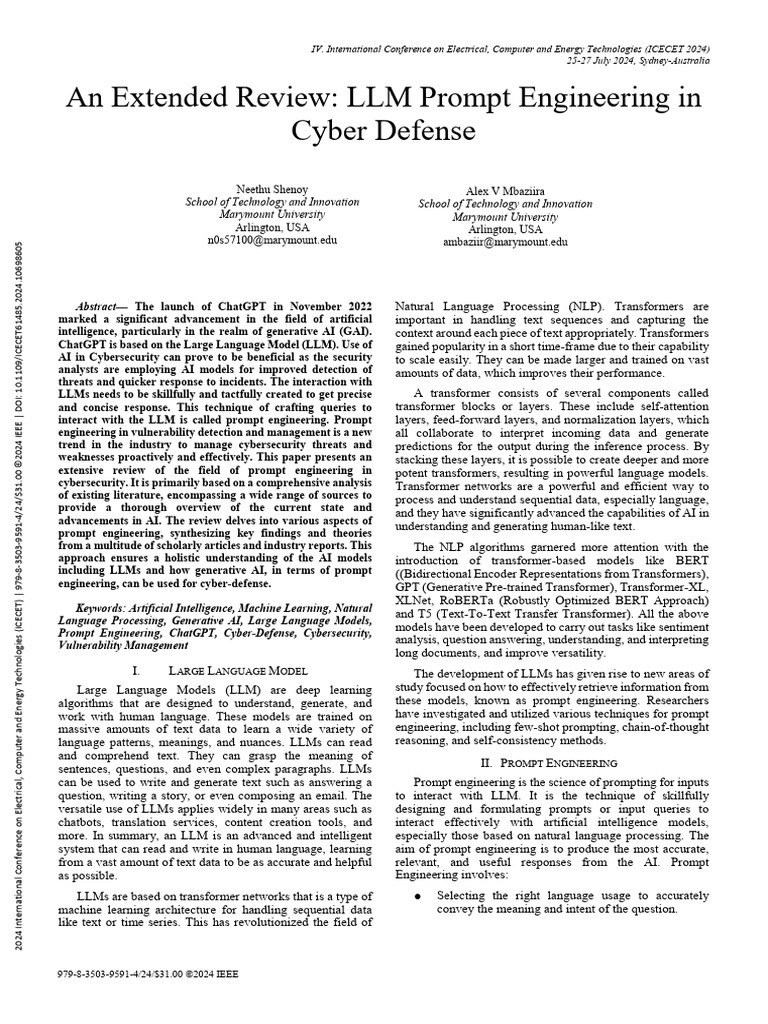 An Extended Review LLM Prompt Engineering in Cyber Defense | PDF ...
