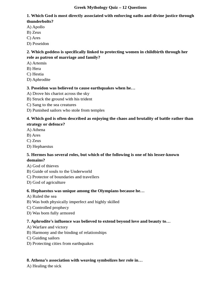Greek Gods, Godesses and Review Last Lessons | PDF | Apollo | Twelve ...