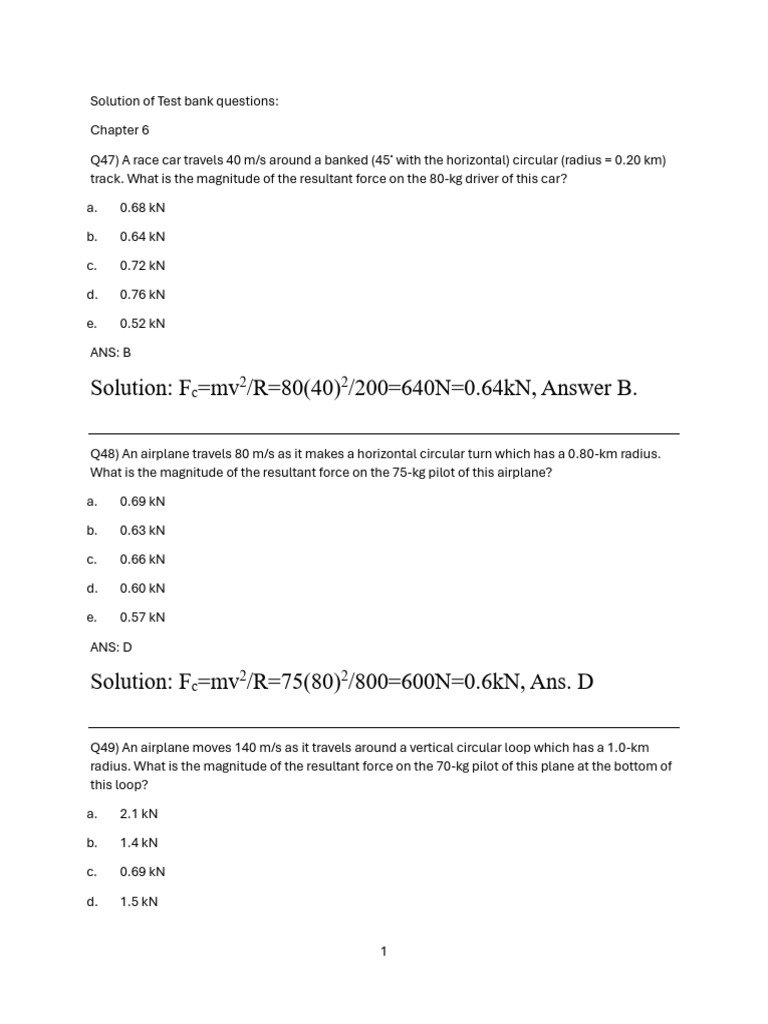 Test Bank Solutions PHYS 103-Ch 6 | PDF | Tension (Physics) | Force