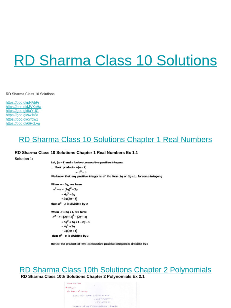 RD Sharma Class 10 Math Solutions | PDF | Trigonometry | Equations