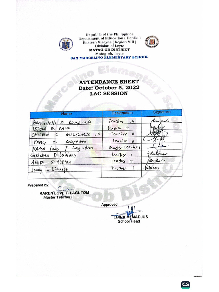 Attendance Sheet Lac | PDF