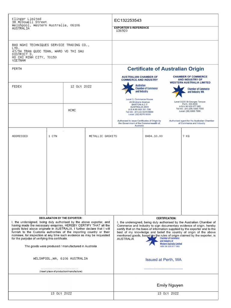 Export Certificate CO6 Template | PDF
