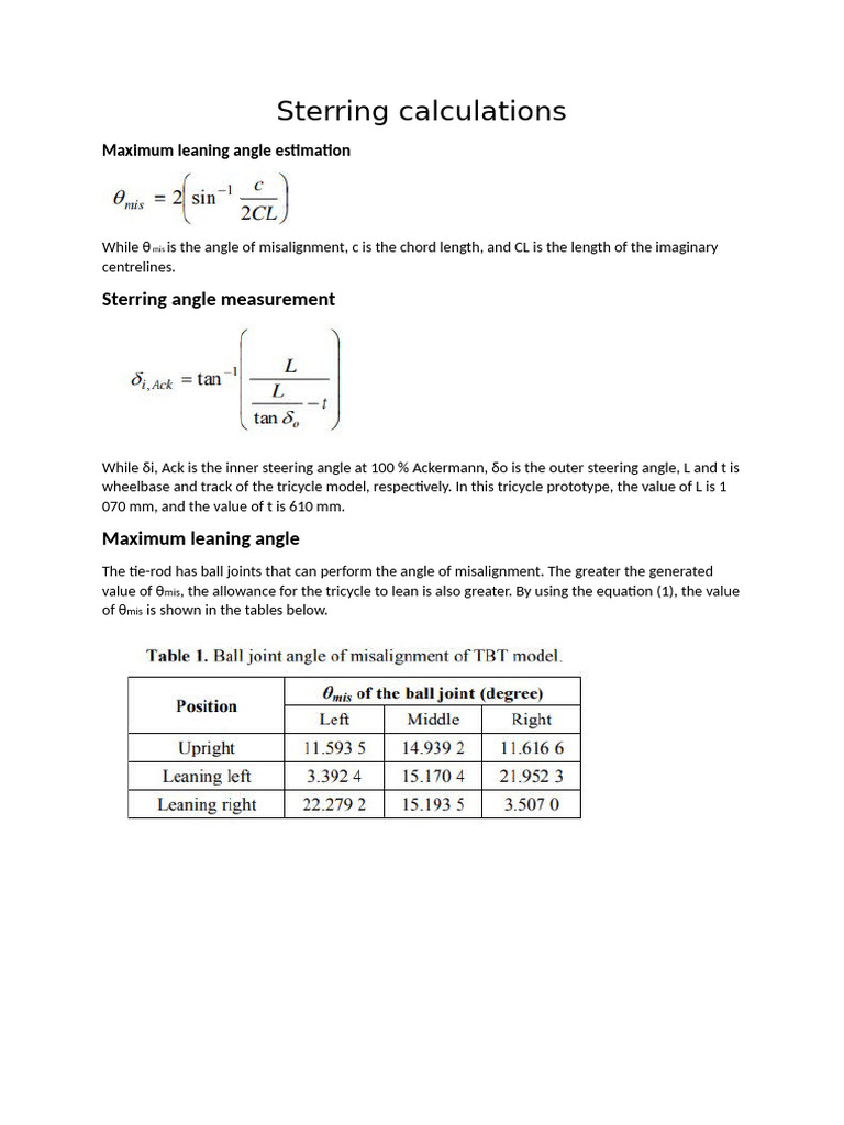 Tricycle Steering Angle Calculations | PDF | Steering | Gear