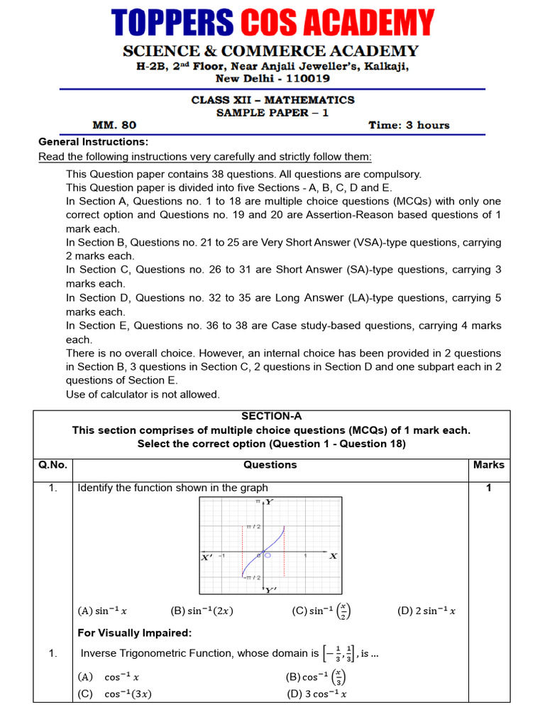 XII Maths SP 1 25 | PDF | Matrix (Mathematics) | Mathematical Concepts