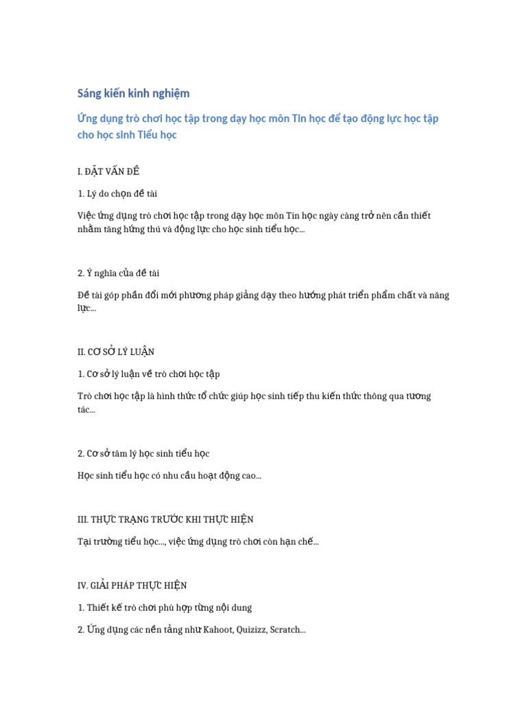SKKN Ung Dung Tro Choi Trong Day Hoc Tin Hoc | PDF