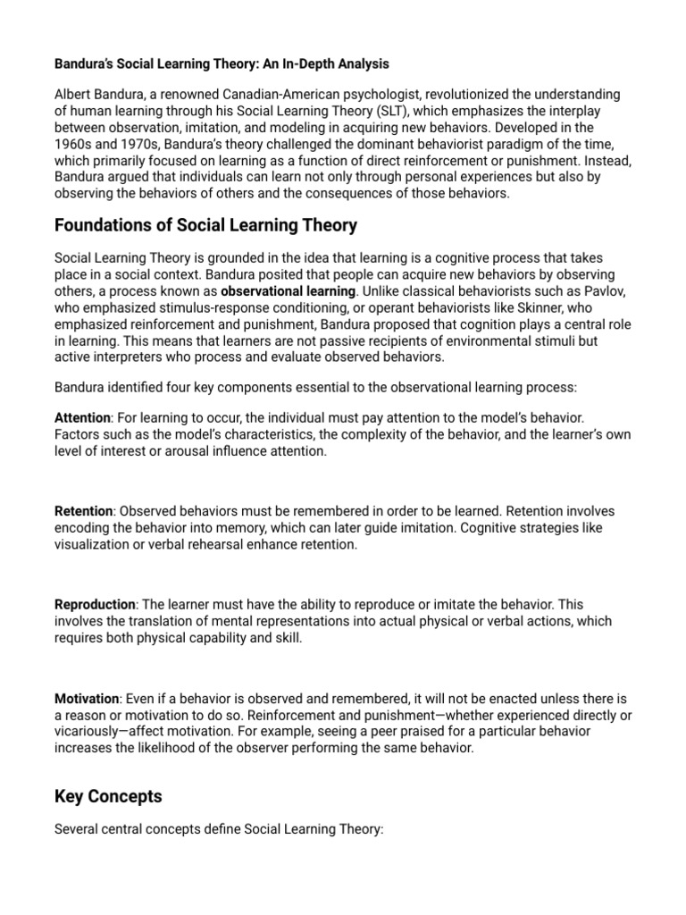 Bandura Social Learning Theory | PDF | Behaviorism | Self Efficacy