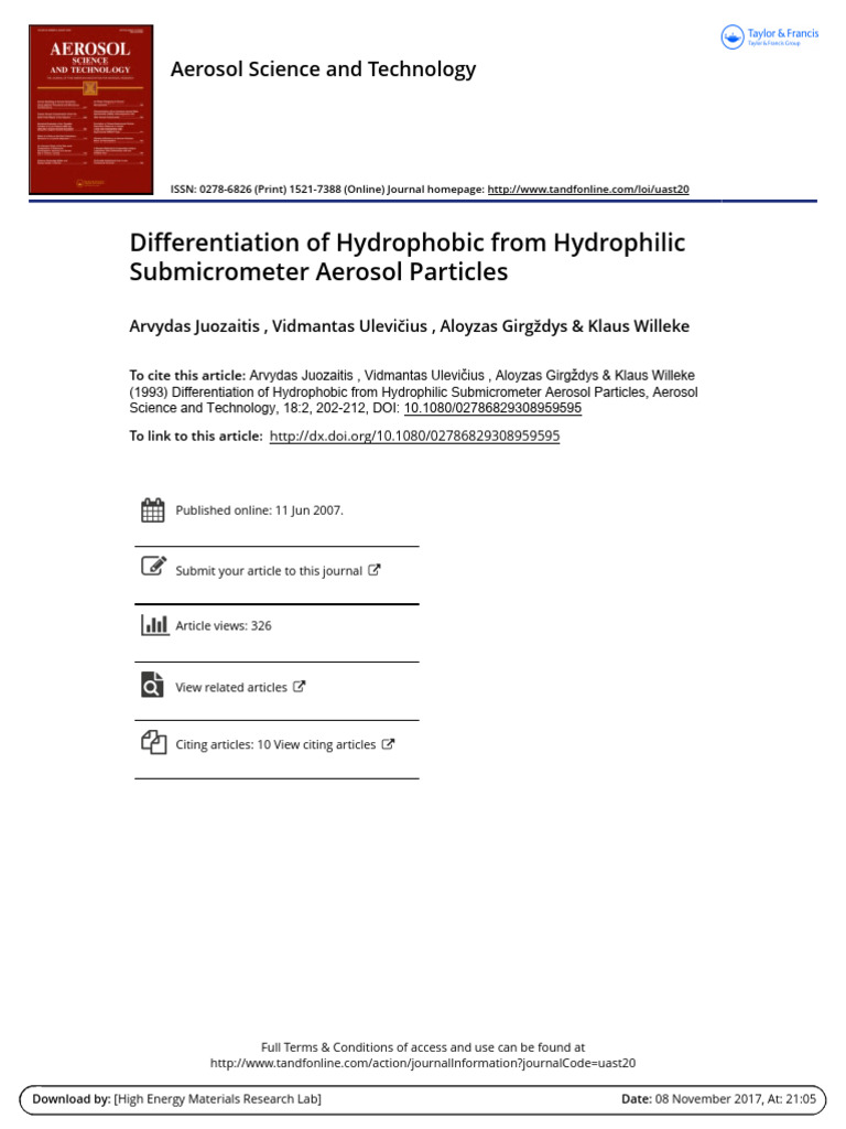 Hydrophobic vs Hydrophilic Aerosols | PDF | Aerosol | Humidity