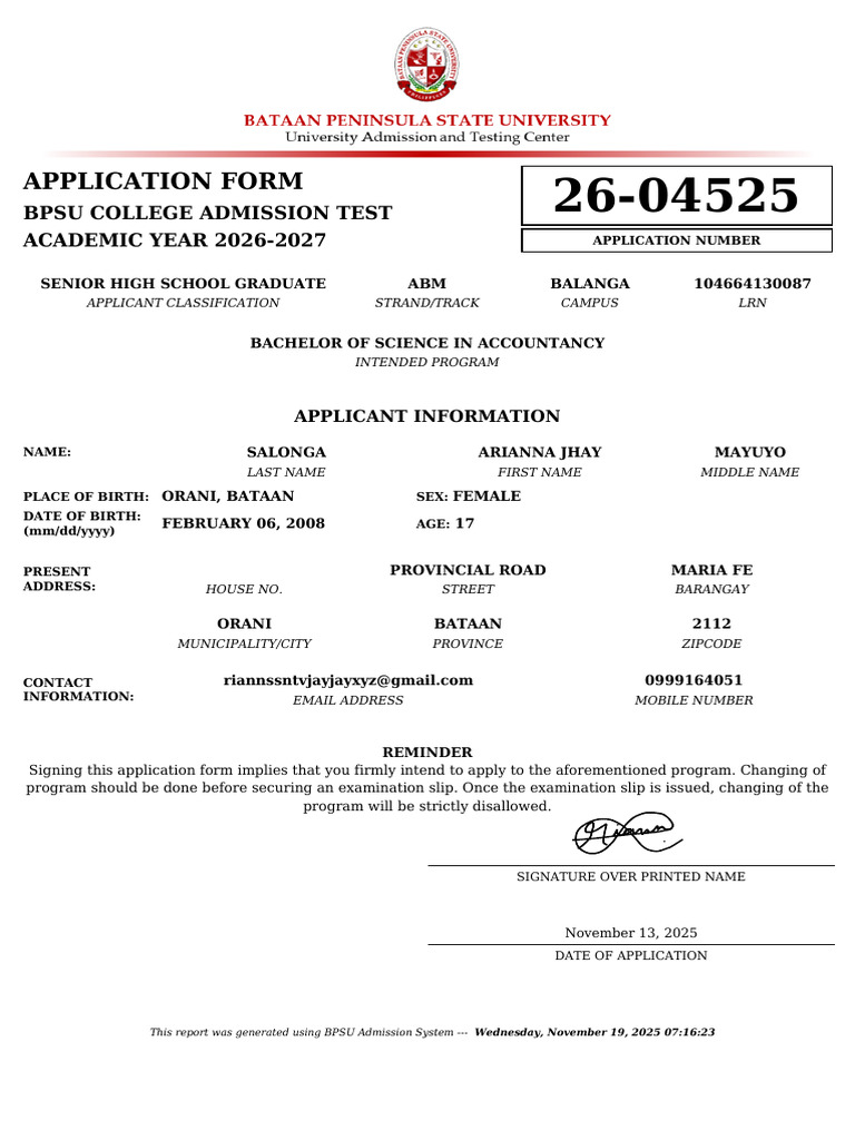 BPSU College Admission Application 2026-2027 | PDF