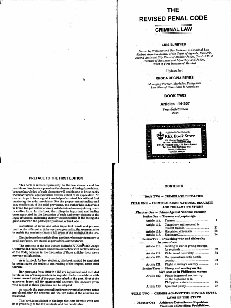 Revised Penal Code Book 2 (2021) by Luis B. Reyes | PDF