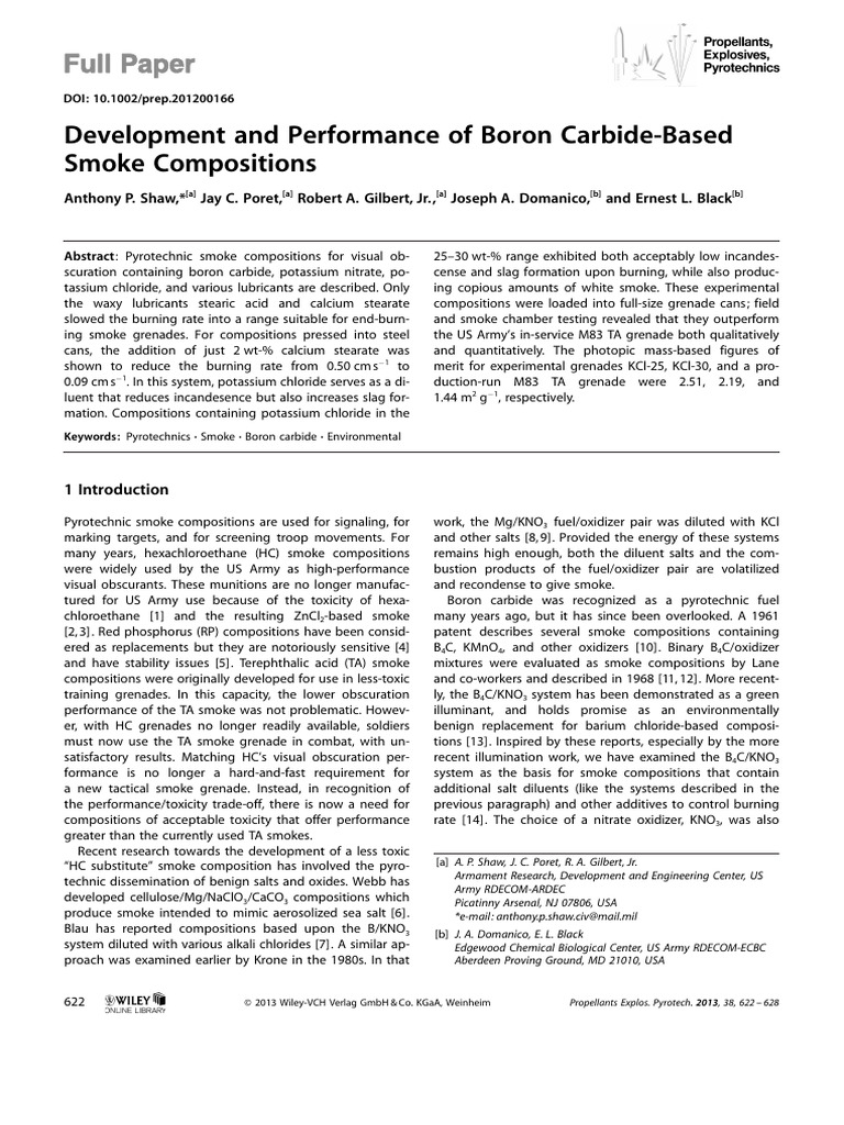 Boron Carbide Smoke Composition Study | PDF | Smoke | Materials