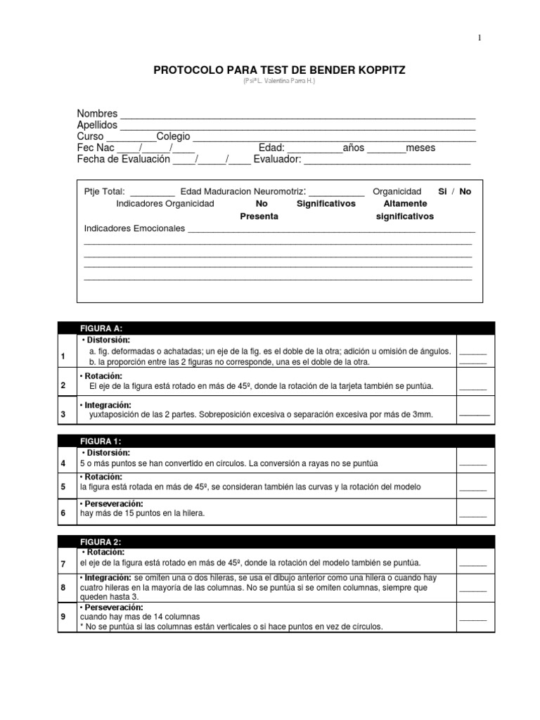 Protocolo para Test de Bender Koppitz | PDF