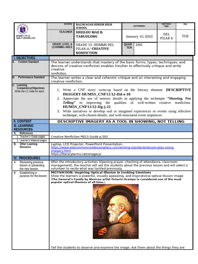 Descriptive Imagery Lesson Plan | PDF | Illusion | Sound