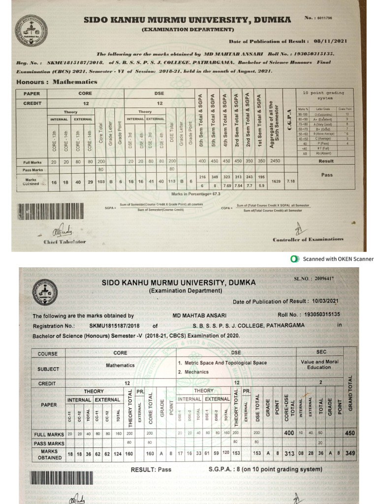 Graduation All Semester Marksheet | PDF