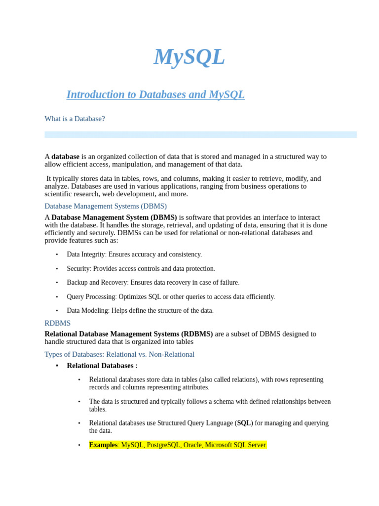 Mysql Notes | PDF | Databases | Relational Database
