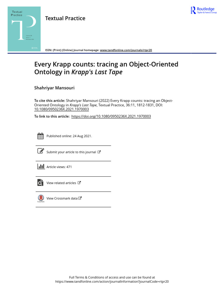 Every Krapp Counts Tracing An Object-Oriented Ontology in Krapp S Last ...
