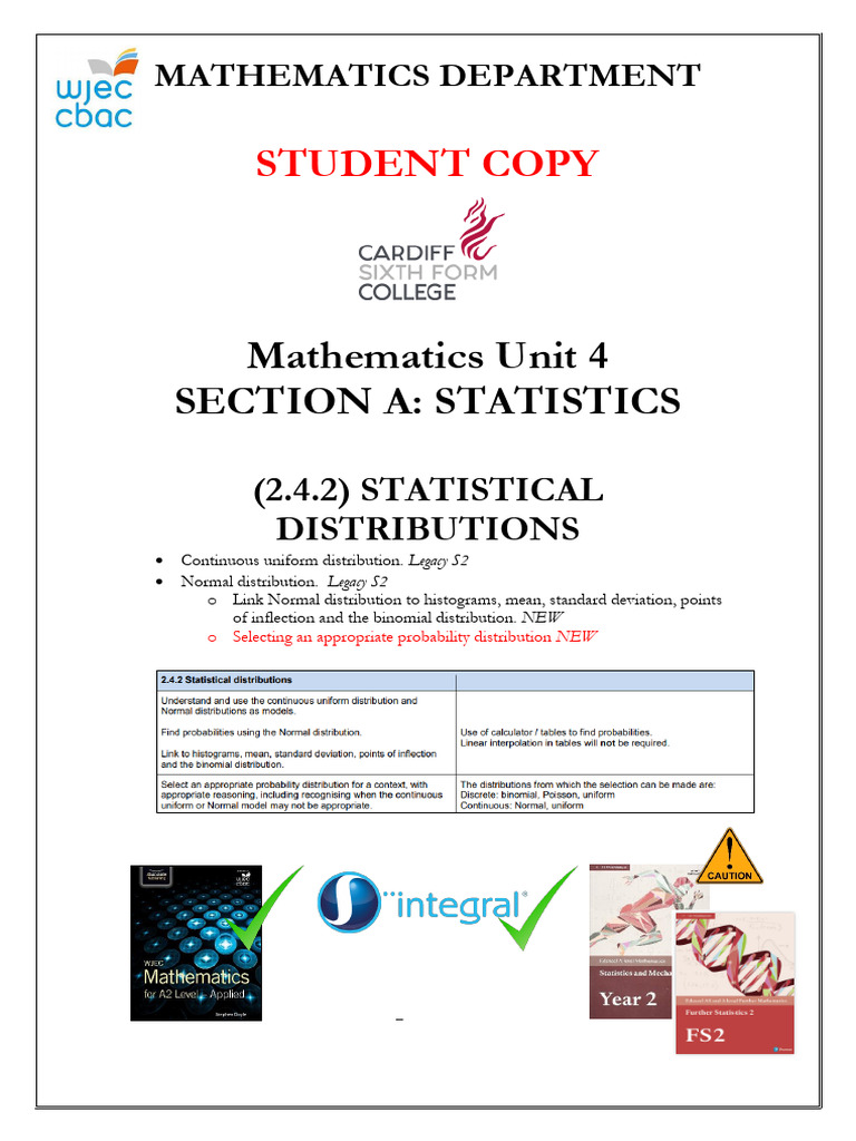 Unit 4 Continuous Distributions Booklet - STUDENTS 2019 v1 | PDF ...