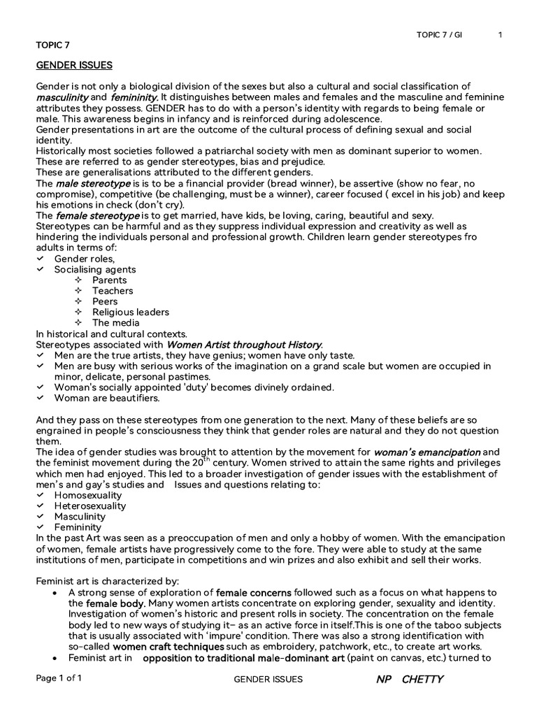 Gender Issues in Art and Society | PDF | Gender | Gender Studies