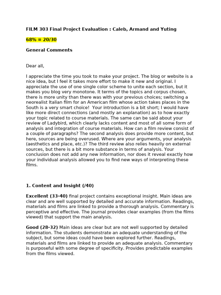 Film Project Evaluation Feedback | PDF | Human Communication | Learning