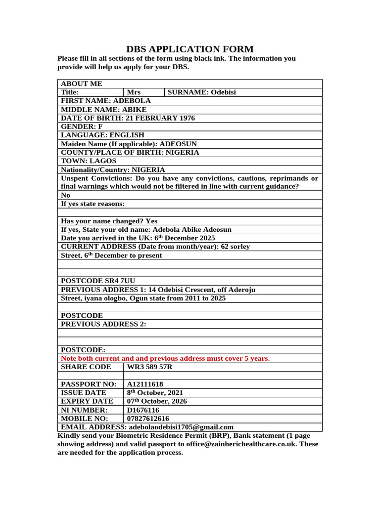 Zainheric Dbs Application Form Complete | PDF
