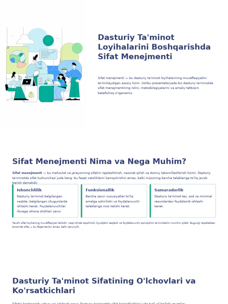 Dasturiy Taminot Loyihalarini Boshqarishda Sifat Menejmenti | PDF