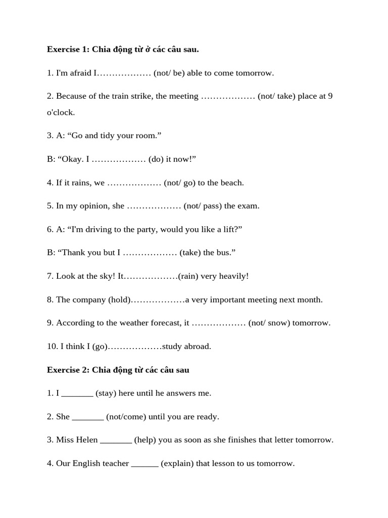Verb Conjugation Exercises for English | PDF