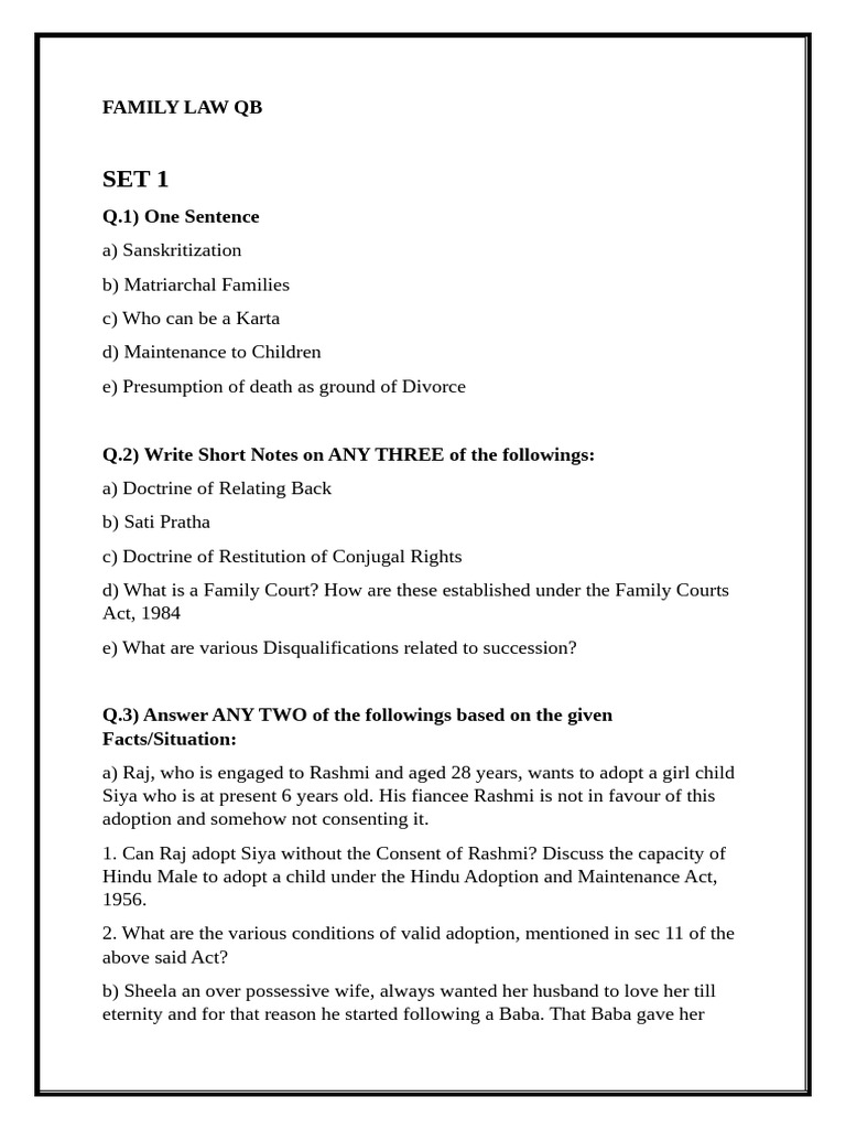 Family Law 2 Question Bank | PDF | Marriage | Divorce