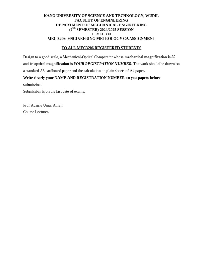 MEC 3206 2425 CA Assignment | PDF